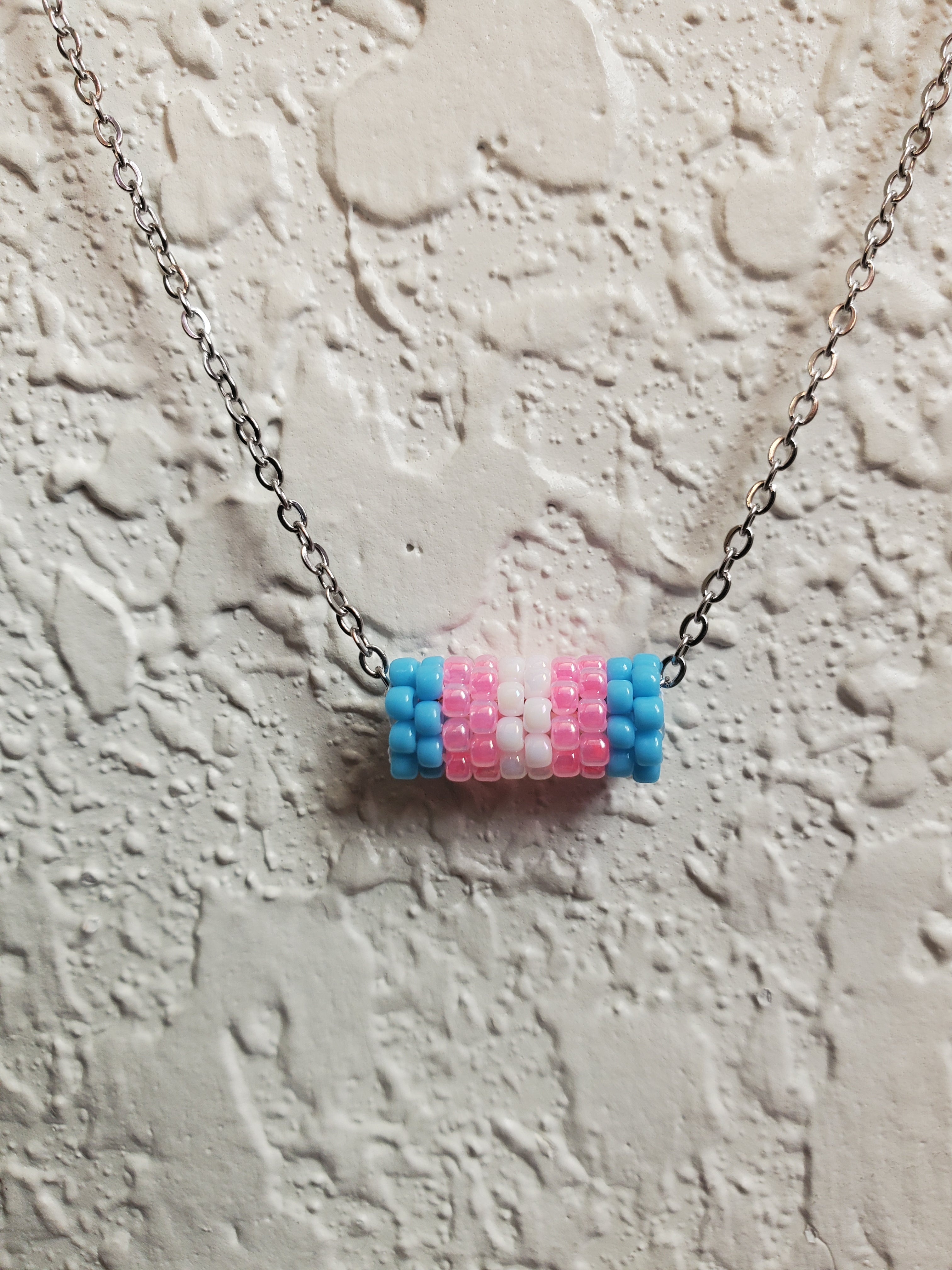 Barrel Necklace Trans Pride Flag – Tender Unweavings